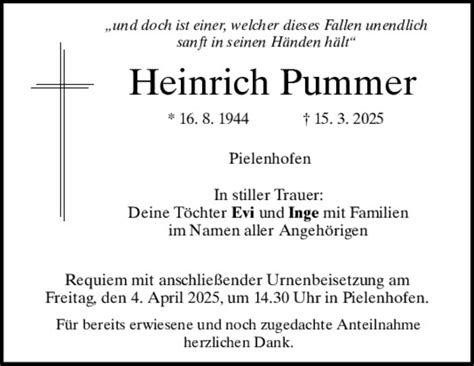 Traueranzeigen Von Heinrich Pummer Mittelbayerische Trauer