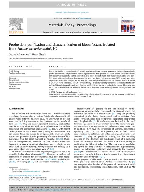 Pdf Production Purification And Characterization Of Biosurfactant Isolated From Bacillus