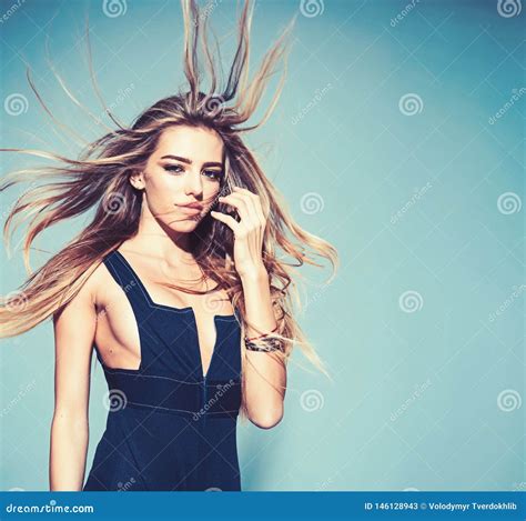 Beautiful Haircut Woman With Long Hairs Stock Image Image Of Dress