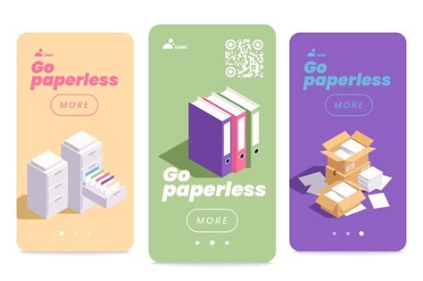Free Vector Isometric Set Of Go Paperless Vertical Banners With