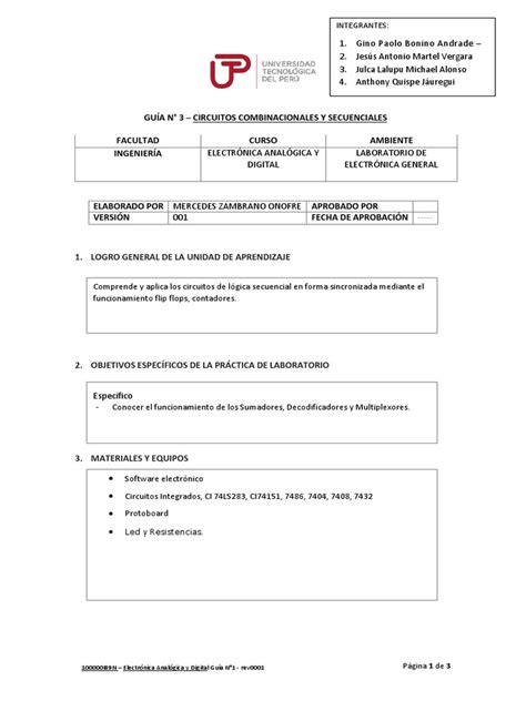 Lab 3 Circuitos Combinacionales Pdf Electrónica Diseño Electronico