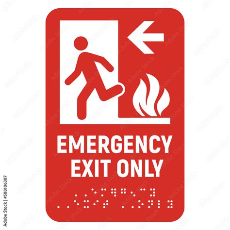 Braille Vector Sign Left And Right Emergency Exit Only Isolated Fire Directional Braille Exit