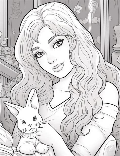 A Cartoon Girl Holding A Cat In Her Arms While Sitting On A Bed