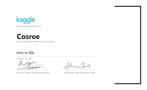 Cosroe Completed The Intro To Sql Course On Kaggle