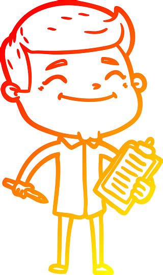 설문 조사를하는 행복한 만화 남자의 따뜻한 그라데이션 선 그림 그라데이션에 대한 스톡 벡터 아트 및 기타 이미지 그라데이션