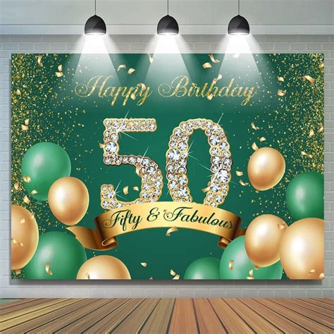 Green And Gold Balloon Glitter 50th Birthday Backdrop 36 00 Picclick Au