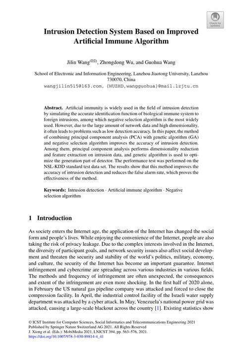 Pdf Intrusion Detection System Based On Improved Artificial Immune