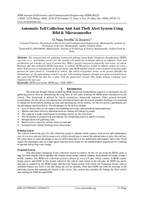 Pdf Automatic Toll Collection And Anti Theft Alert System Using Rfid
