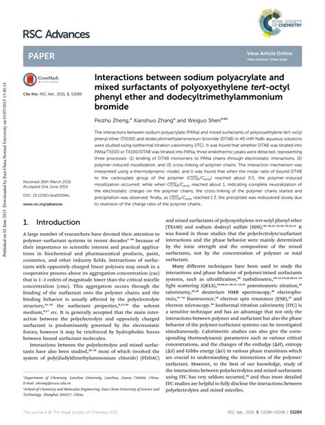 Pdf Interactions Between Sodium Polyacrylate And Mixed Surfactants Of