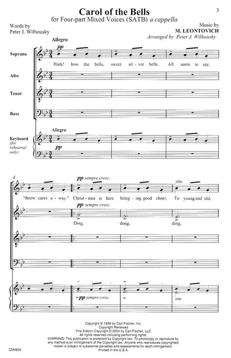 Carol Of The Bells Mykola Leontovich Noten für gemischten Chor CF CM