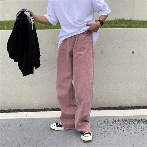 그룸 Cv Pink Wide Cotton Pants 그룸 남자 여자 핑크 바지 팬츠 데님 위시버킷
