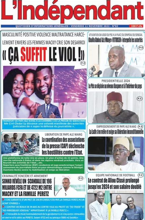 Une Des Journaux Du Vendredi 11 Novembre 2022