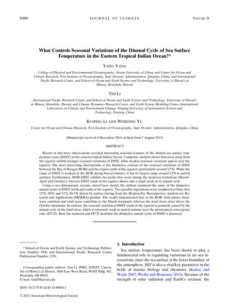 Pdf What Controls Seasonal Variations Of The Diurnal Cycle Of Sea