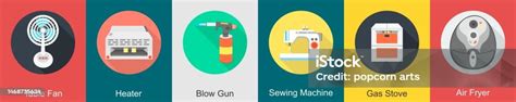 6 개의 가전 제품 아이콘 세트 Ac 스피커 가스 렌지 양조 기계 0명에 대한 스톡 벡터 아트 및 기타 이미지 0명 개념 개념과 주제 Istock