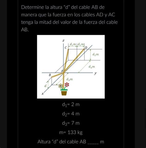 Solved Determine La Altura D Del Cable Ab De Manera Que La