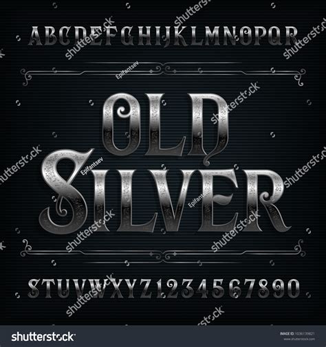 빈티지 은색 글꼴오래된 금속 효과 문자 스톡 벡터로열티 프리 1036139821