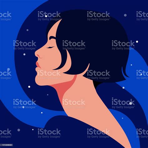 Portrait Of A Relaxed Adult Girl With Closed Eyes Profile Of A Young