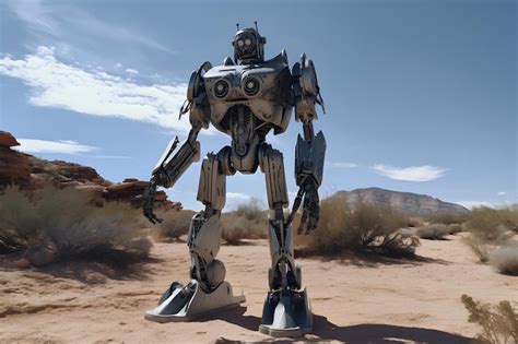 Premium Ai Image Huge Robot In The Desert Illustration