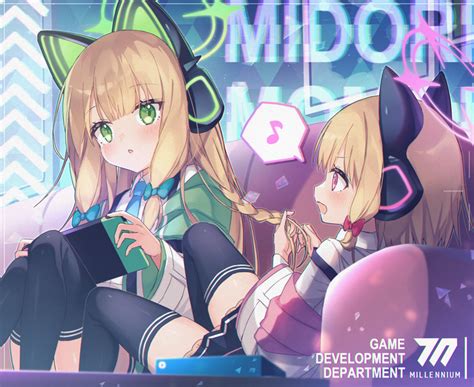 Hanaoka Yuzu Cat Girl Cat Ears Headphones Blue Archive Saiba Momoi