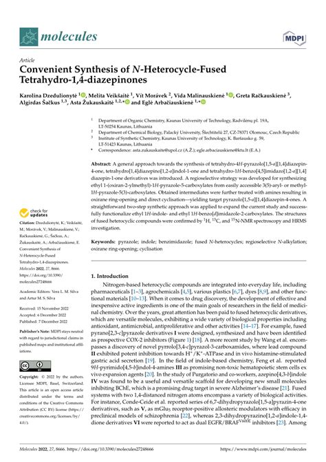 Pdf Convenient Synthesis Of N Heterocycle Fused Tetrahydro 14
