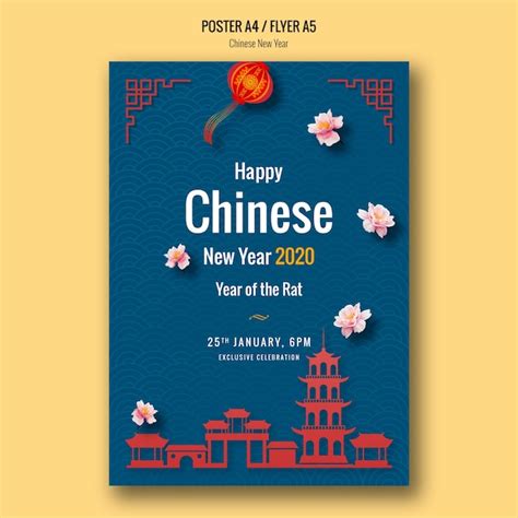 Free PSD Happy Chinese New Year Poster With Buildings