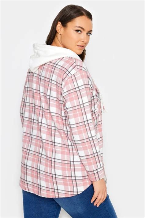 Yours Luxury Plus Size Pink Check Print Hooded Shacket Yours Clothing