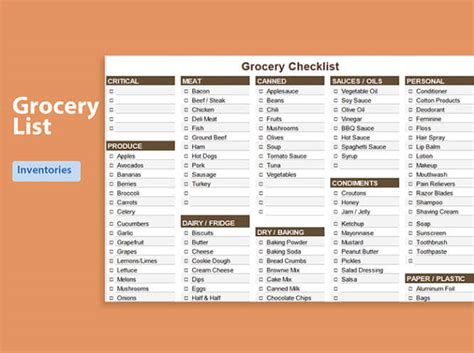 Excel Grocery List Template