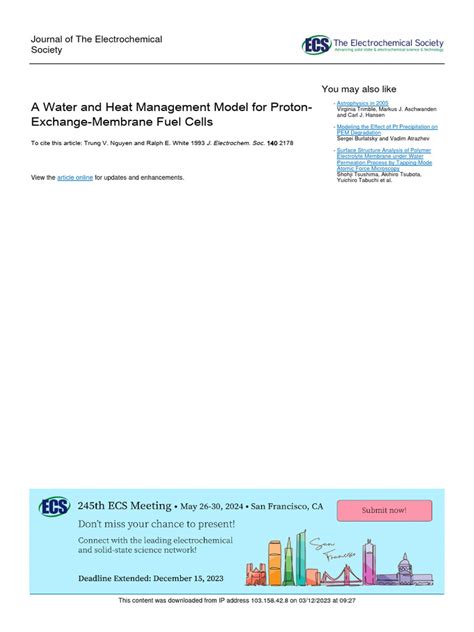 A Water And Heat Management Model For Pemfc Pdf Fuel Cell Water