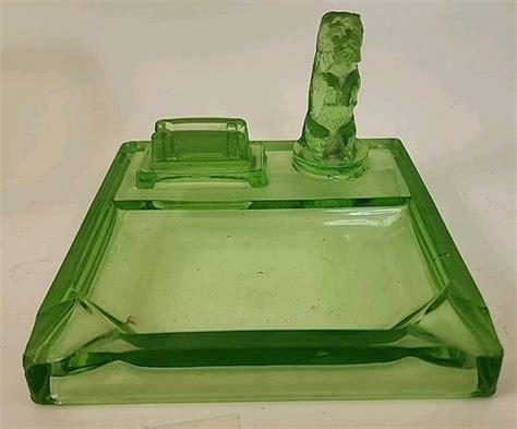 Antique Green Depression Glass Scottie Dog Ashtray Match Holder Vintage