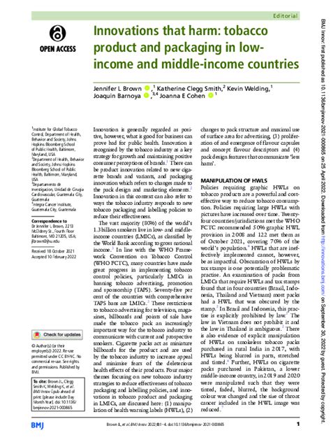 Pdf Innovations That Harm Tobacco Product And Packaging In Low