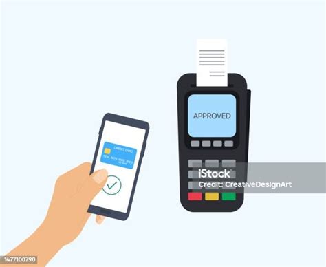 휴대 전화 및 Pos 단말기를 사용한 비접촉 결제 개념 Nfc 기술로 비접촉식 거래를하는 스마트 폰 인터넷에 대한 스톡 벡터