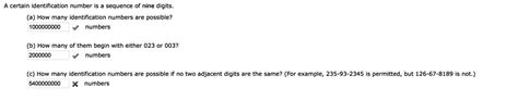 Solved Certain Identification Number A Sequence Of Nine Digits A How Many Identification