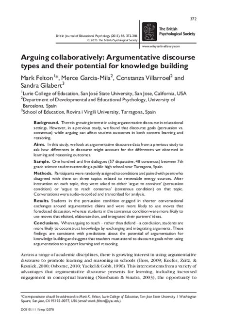 Pdf Arguing Collaboratively Argumentative Discourse Types And Their