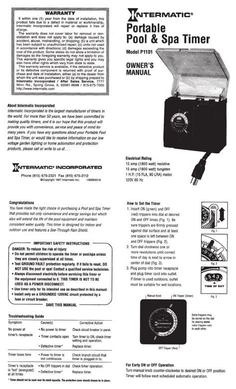 intermatic p1101 portable pool and spa timer instructions the pond guy
