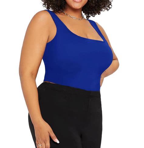 Casual Solid Square Neck Tank Royal Blue Plus Size Tank Tops And Camis