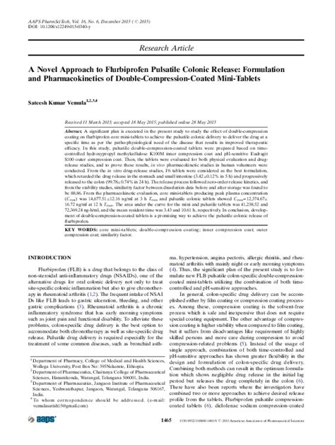 Pdf A Novel Approach To Flurbiprofen Pulsatile Colonic Release Formulation And