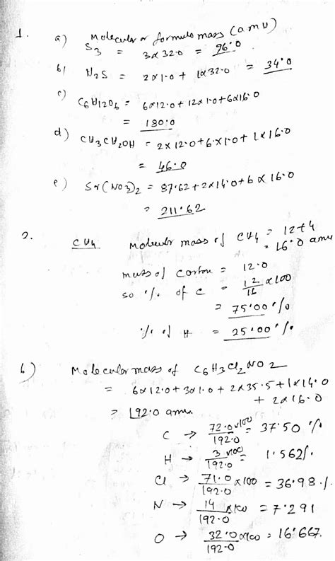 Solved 1 Calculate The Molecular Or Formula Mass In Amu Of Each Of The Course Hero
