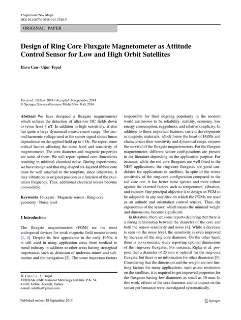 Pdf Design Of Ring Core Fluxgate Magnetometer As Attitude Control
