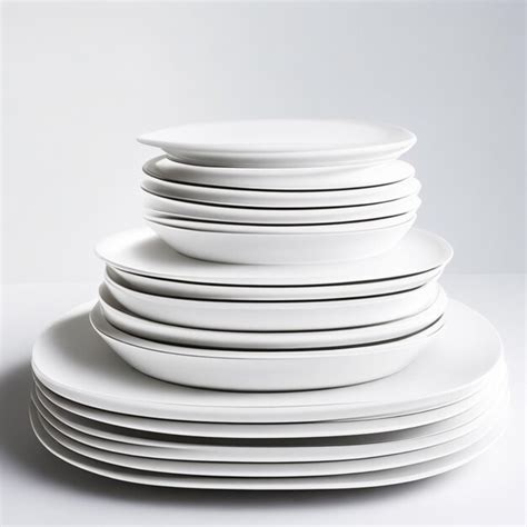Premium Photo A Stack Of Pristine White Dinner Plates Neatly Aligned