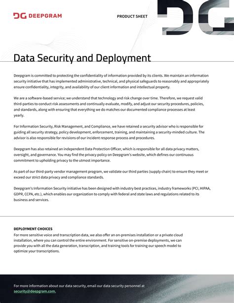 Product Sheet Data Security And Deployment