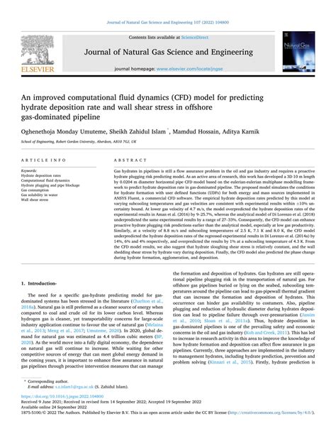 Pdf An Improved Computational Fluid Dynamics Cfd Model For Predicting Hydrate Deposition