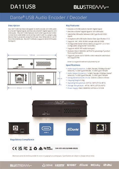 Blustream Usb Dante Audio Encoder Decoder From Alltrade Da Usb