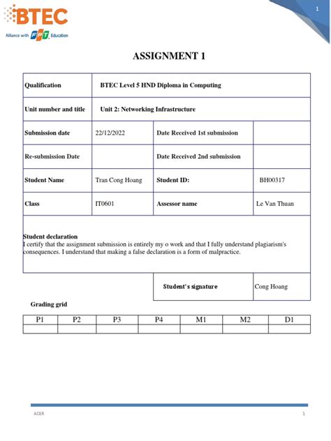 Asm1 Netwoking Btec Fpt Hanoi Pdf Network Topology Computer Network