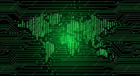 Premium Vector Binary Circuit Board Future Technology Green World Map Cyber Security Concept
