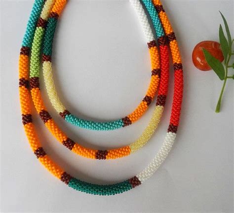 Beaded Crochet Rope Сrochet Necklace Bunte Halskette Patchwork African