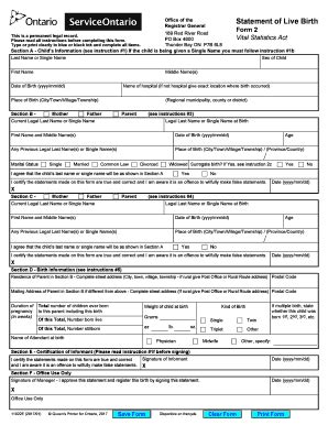 Statement Of Live Birth Ontario Fill Online Printable Fillable