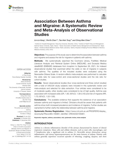 Pdf Association Between Asthma And Migraine A Systematic Review And