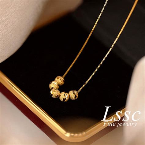 Rantai Leher Perempuan Simple Luxury Gold Beads Stainless Steel