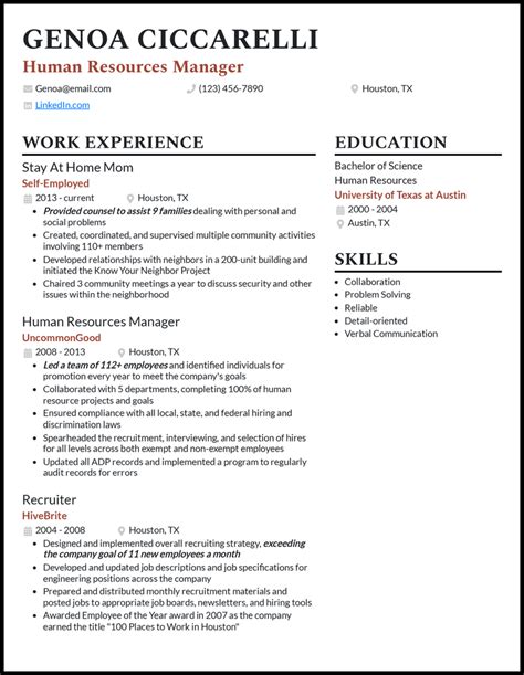 3 Stay At Home Mom Returning To Work Resume Examples