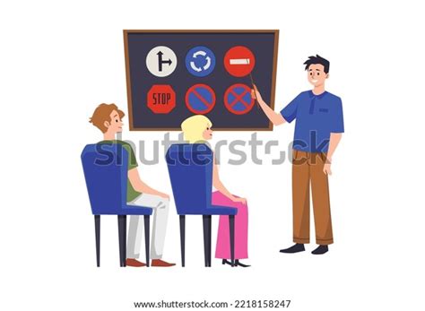 Lesson Driving School People Learn Traffic Stock Vector Royalty Free